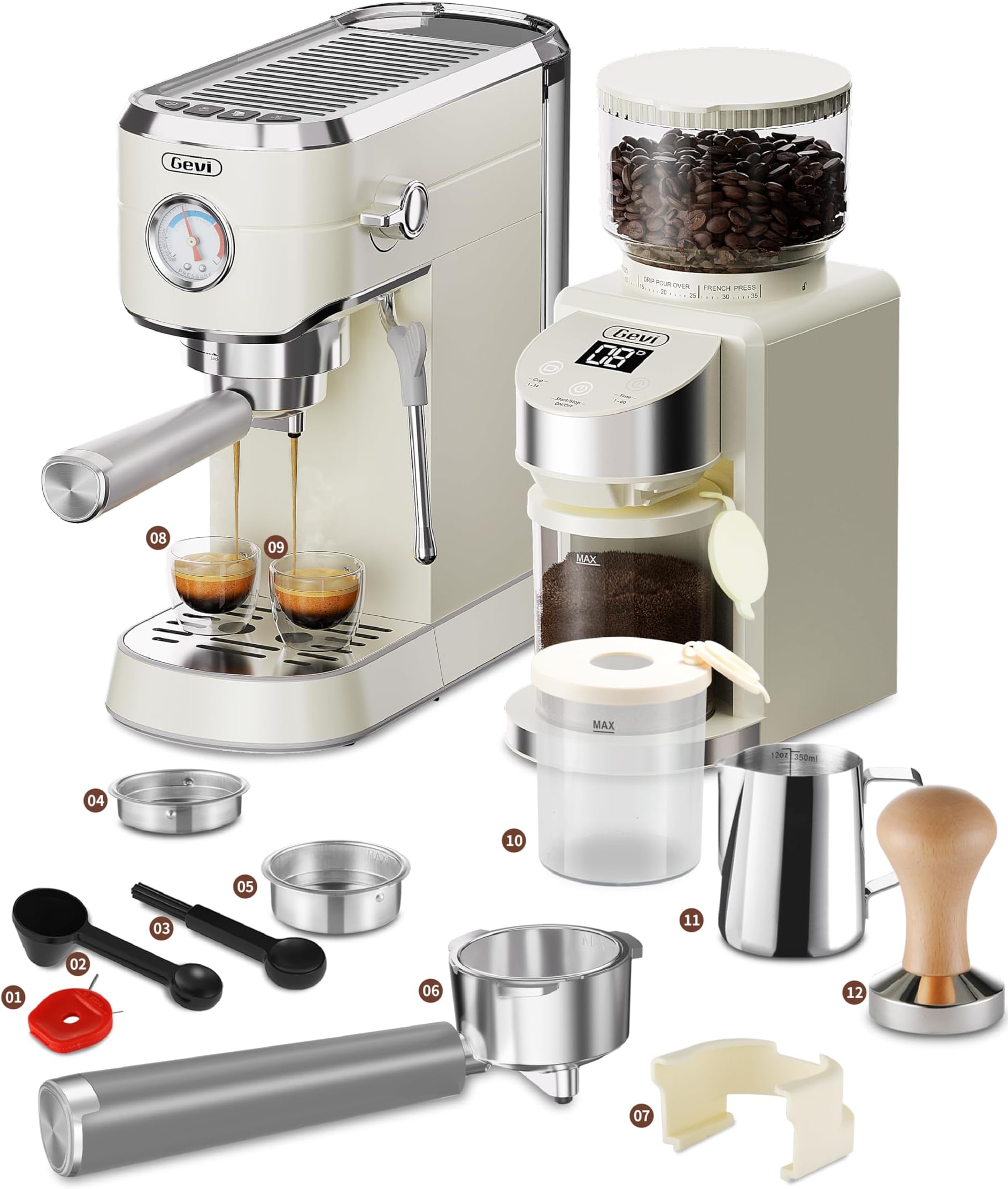 Amazon.com: Neretva 20 Bar Espresso Coffee Machine with Grinder Steam ...