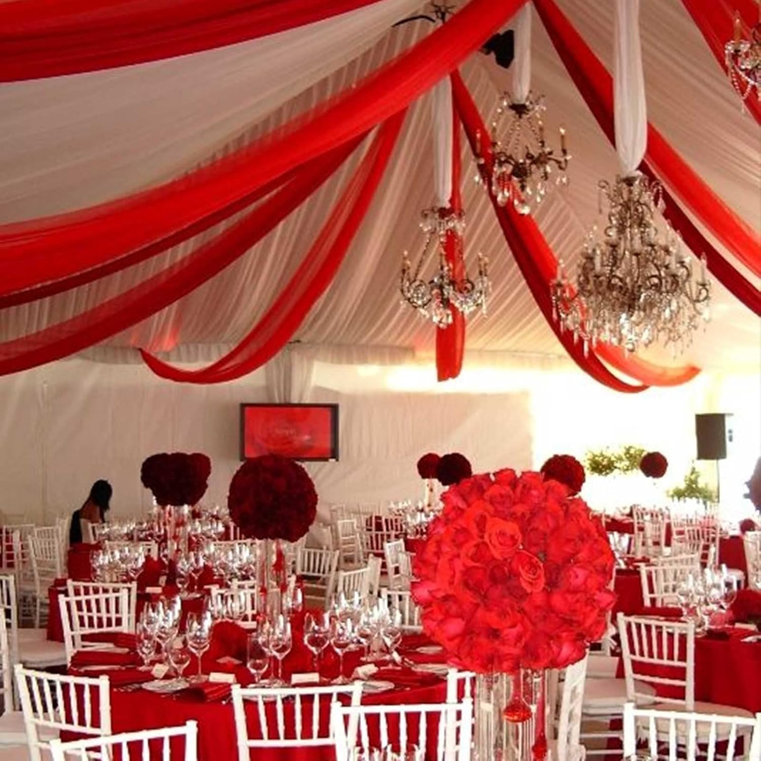 Buy Red Ceiling Drapes Fabric 6 Panels 5ftx10ft Chiffon Arch Drapes ...