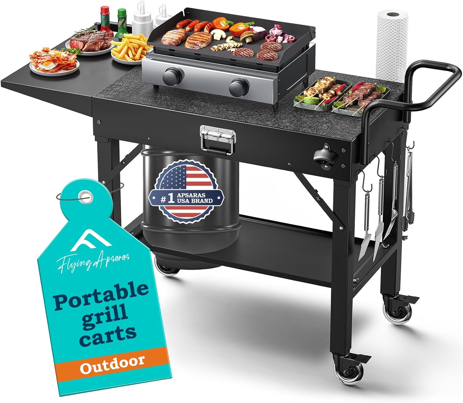 Portable Outdoor Grill Table, Folding Grill Cart Solid And Sturdy ...