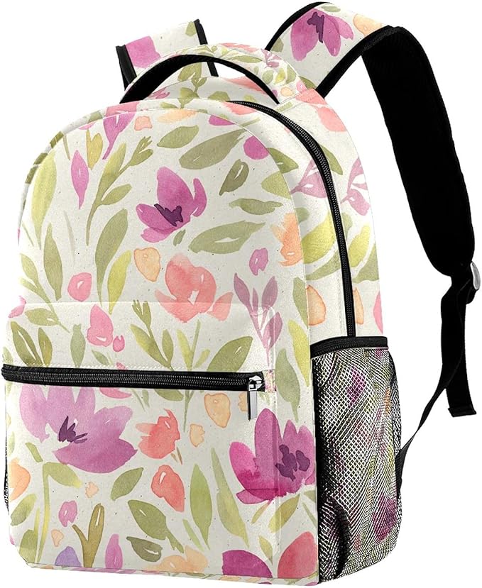 Aesthetic Pink Floral Pattern School Backpack For Unisex Women Men ...