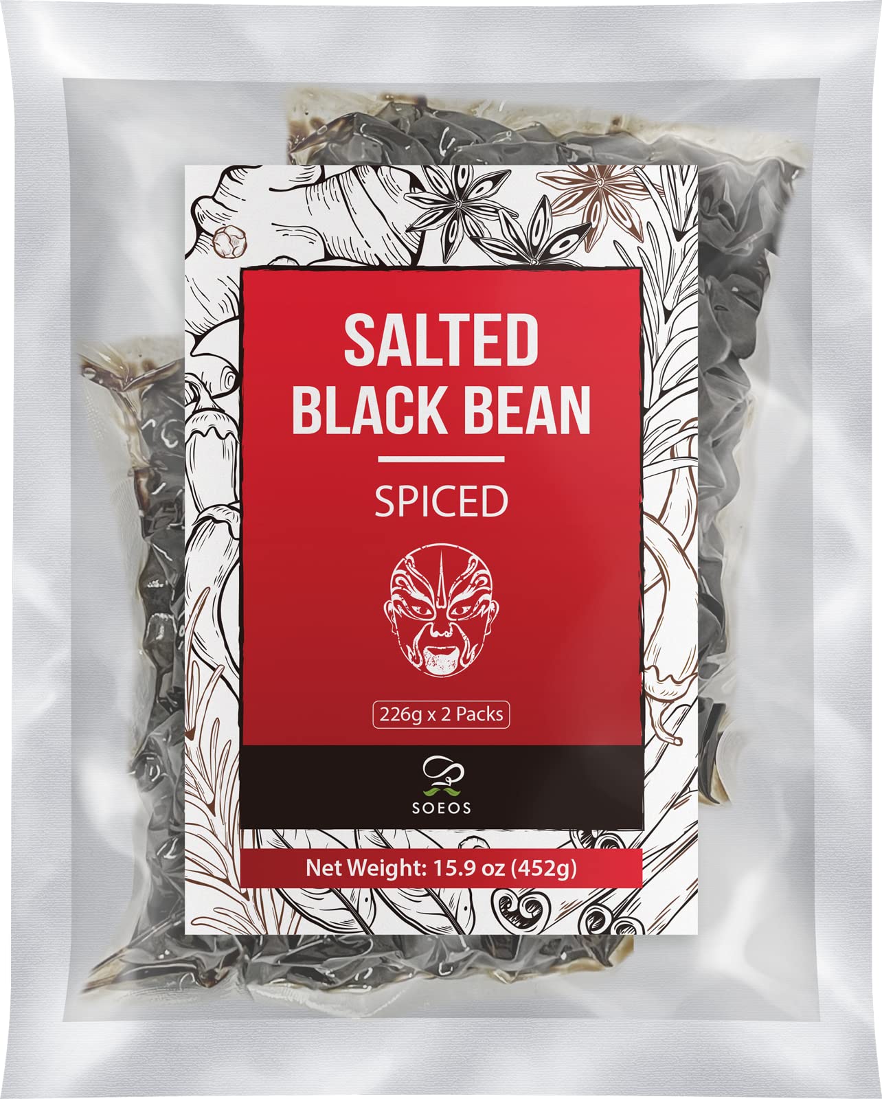 Soeos Chinese Douchi, Fermented Black Beans, 15.94 oz (452g), 2 Packs of 226g Each- BEST BY NOV ...