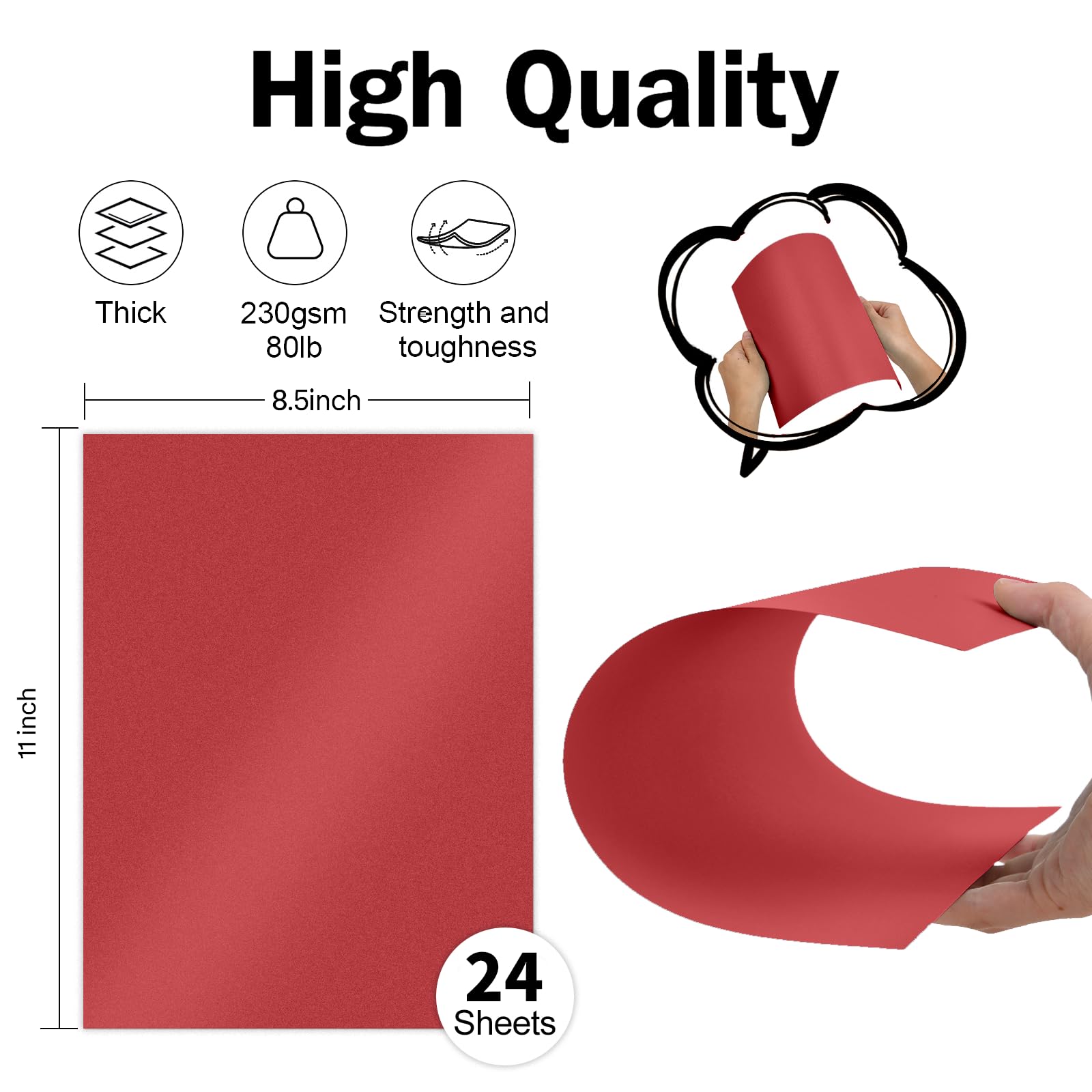 Snapklik.com : Red Shimmer Cardstock 8.5 X 11 Paper, 24 Sheets 80lb Red ...