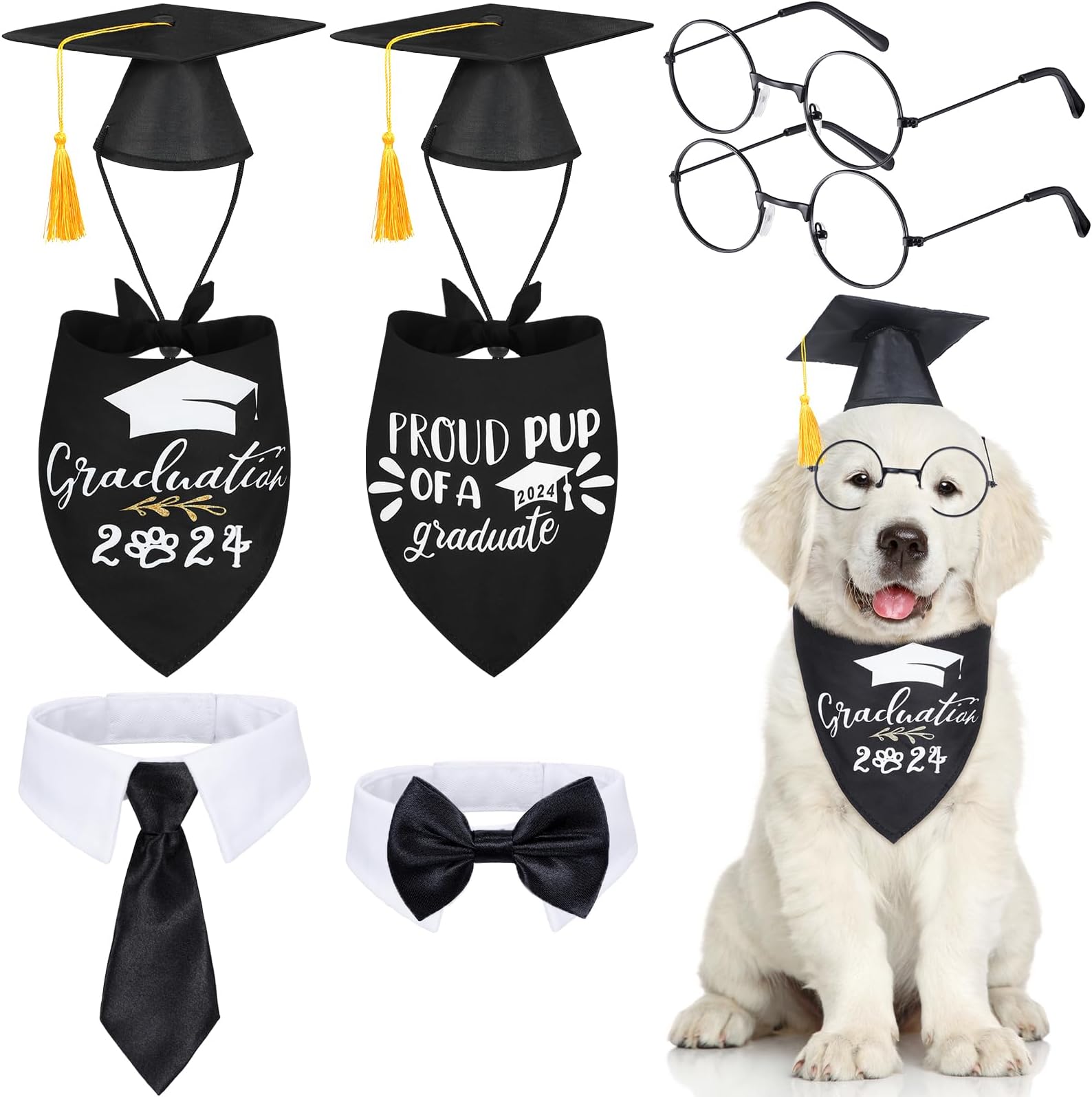 Amazon.com : 4 Pcs Pet Graduation Caps with Bow Tie and Bandana Yellow ...
