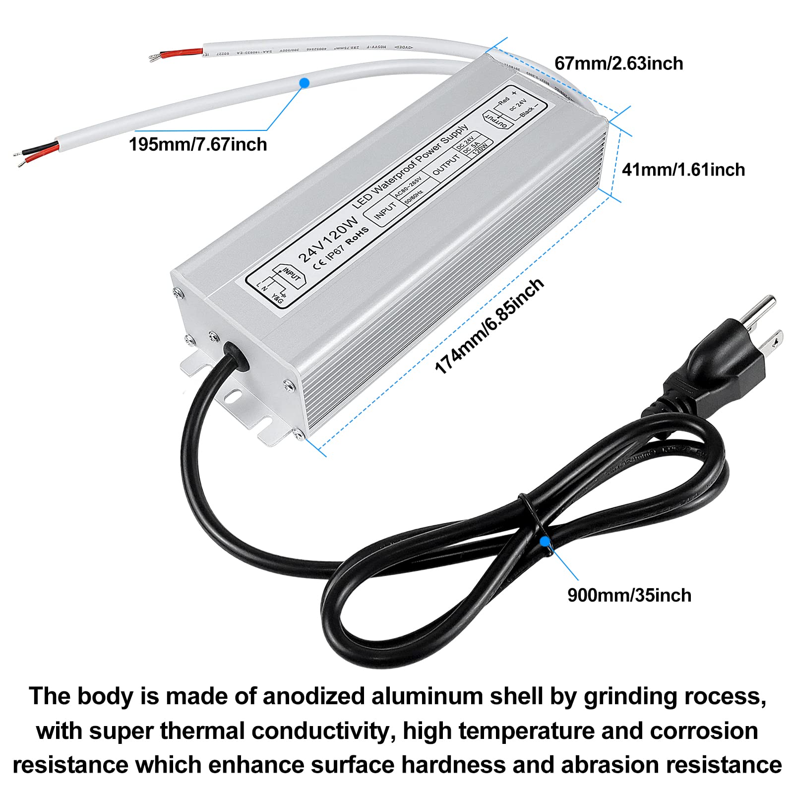 Snapklik.com : inShareplus LED Power Supply, 24V 120W IP67 Waterproof ...