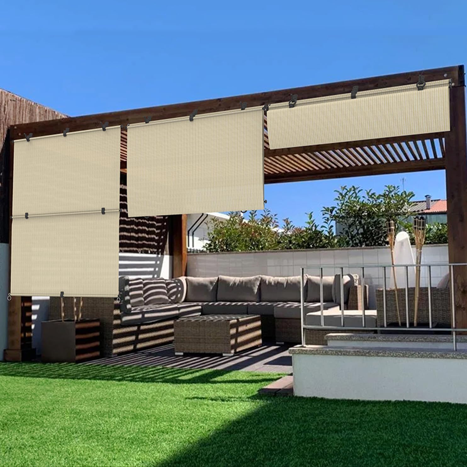 Amazon.com : FLORALEAF Outdoor Folding Shades 7W' x 6H' Window Blinds ...