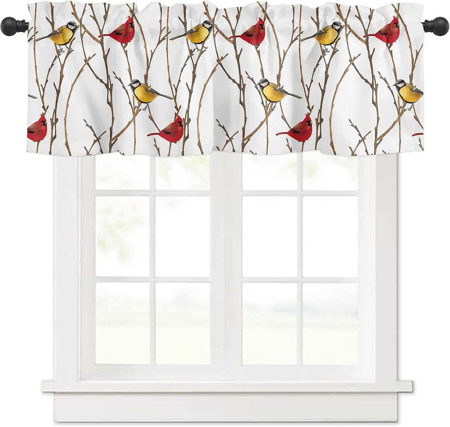 Christmas Valances Windows Curtain Cardinals Christmas Kitchen Curtain ...