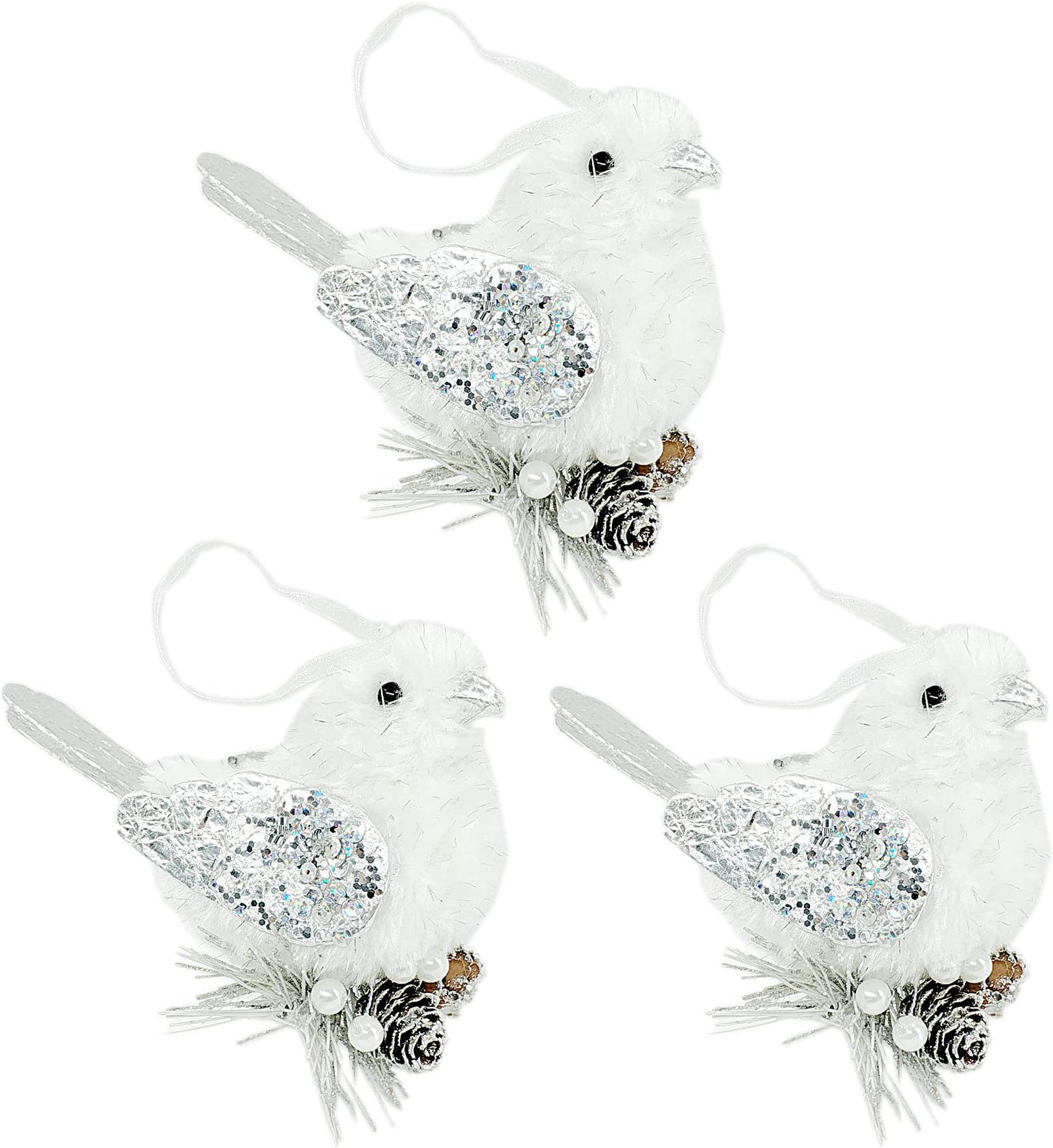 Amazon.com: The Bridge Collection White Glittered Clip-On Bird ...