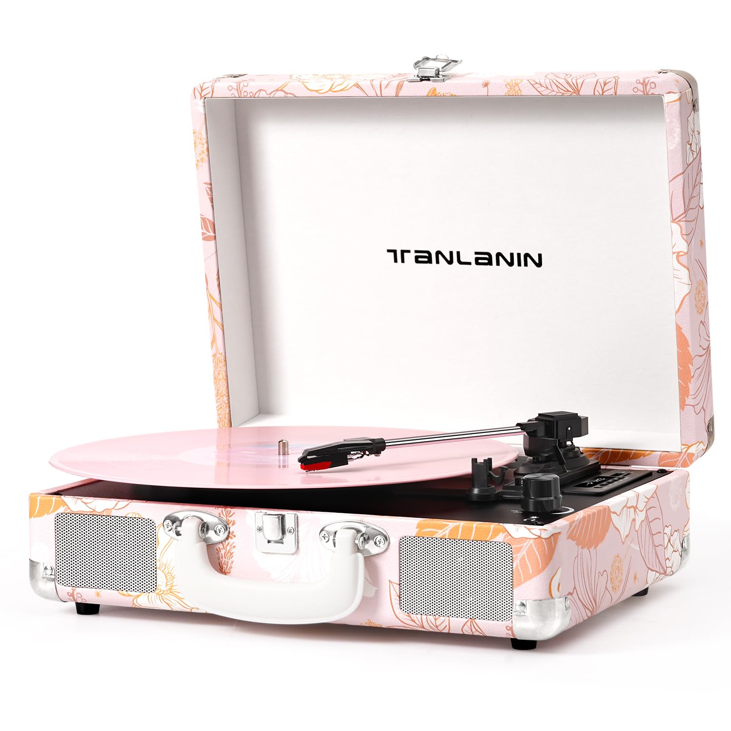 Vinyl Record Player Pink Floral, USB Recording, Bluetooth Vintage 3 ...