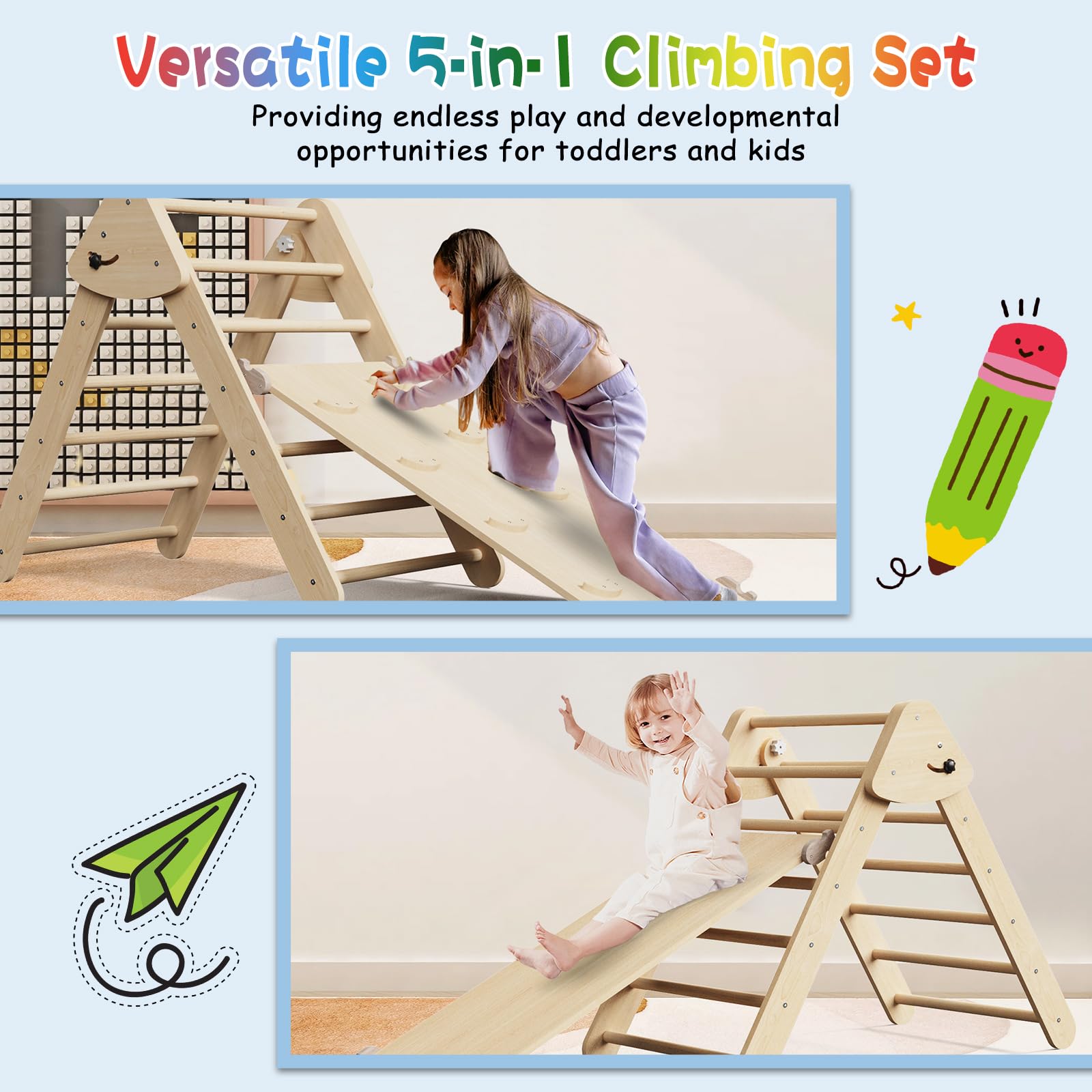 Snapklik.com : CMFYDAILY Large Pikler Triangle Set, 5 In 1 Foldable ...