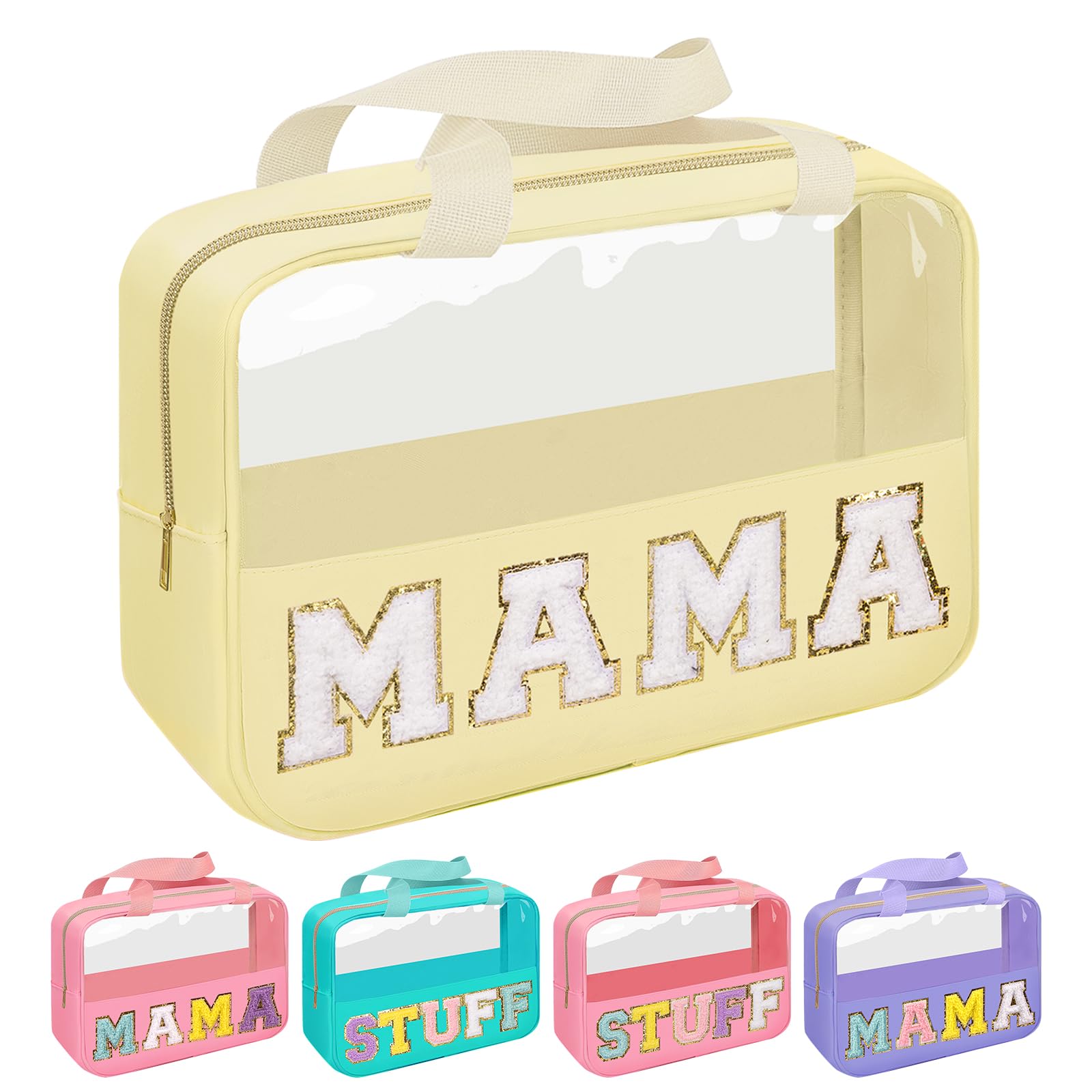 Amazon.com: Iqimott Chenille Letter Patch Mama Bag, Preppy Clear Makeup ...