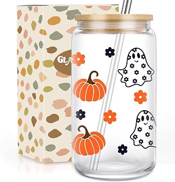 Amazon.com: GSPY Pumpkin Ghost Cups, Cute Halloween Glass Cups with ...