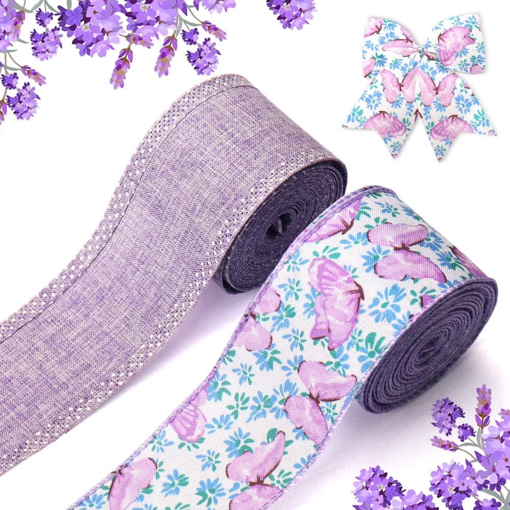 Amazon.com: Floral Ribbon 4 Rolls Wired Edge Ribbon Spring Summer Craft ...