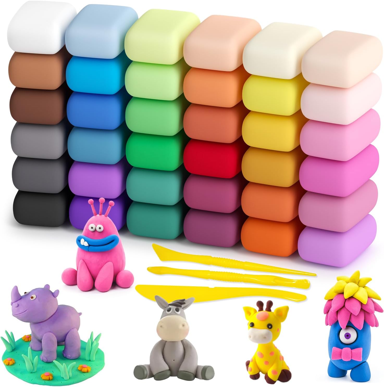 Amazon.com: PATIFEED 24 Colors Air Dry Clay, DIY Modeling Clay for Kids ...