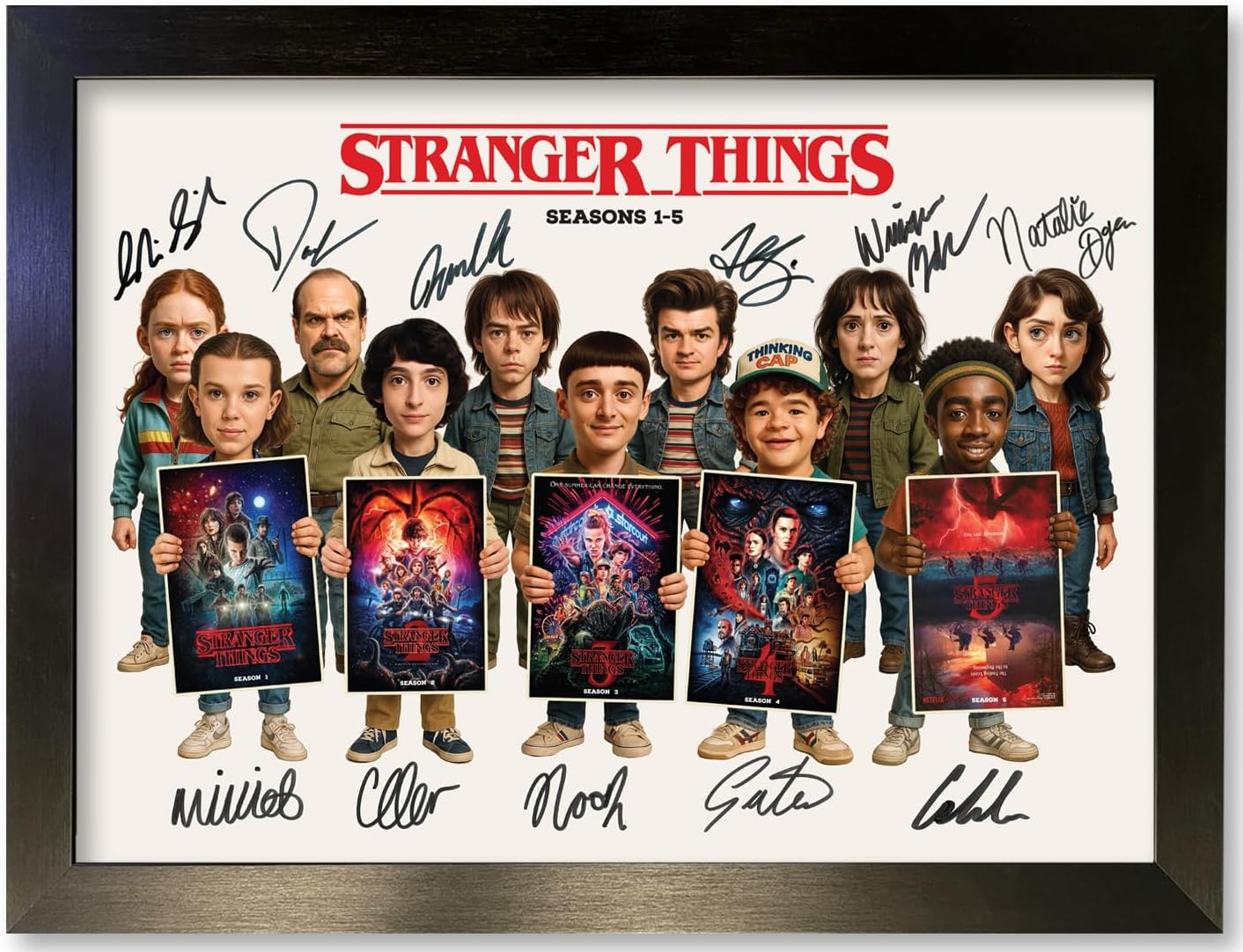 Stranger Things Autograph A3 Black Frame Limited Edition Cartoon Signed ...