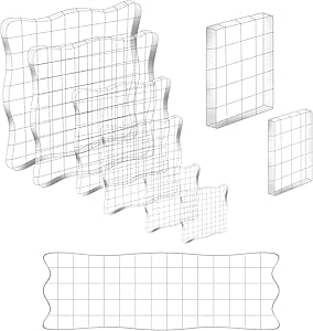 elthmpr 9 PCS Acrylic Stamp Block Assorted Sizes, Clear Stamp Blocks Pad with Grid Lines, Clear ...