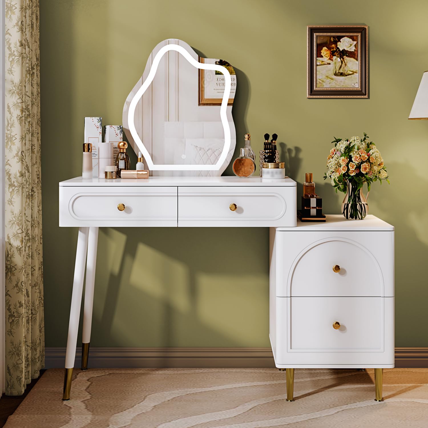 Snapklik.com : Chrangmay White Stylish Corner Makeup Vanity TableVanity ...