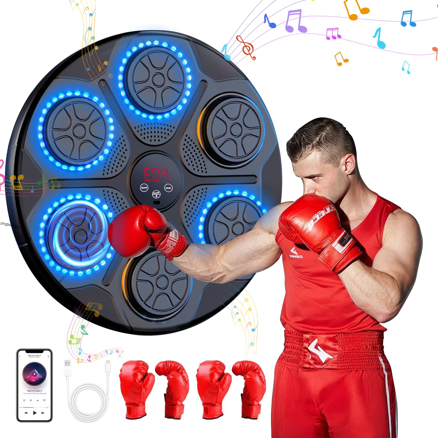 AI-PIKA Máquina de Boxeo con Música, Recargable Equipo de Boxeo, 6 ...