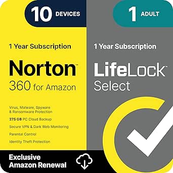 Amazon.com: Norton 360 with LifeLock Select Bundle, 1 Year Subscription ...