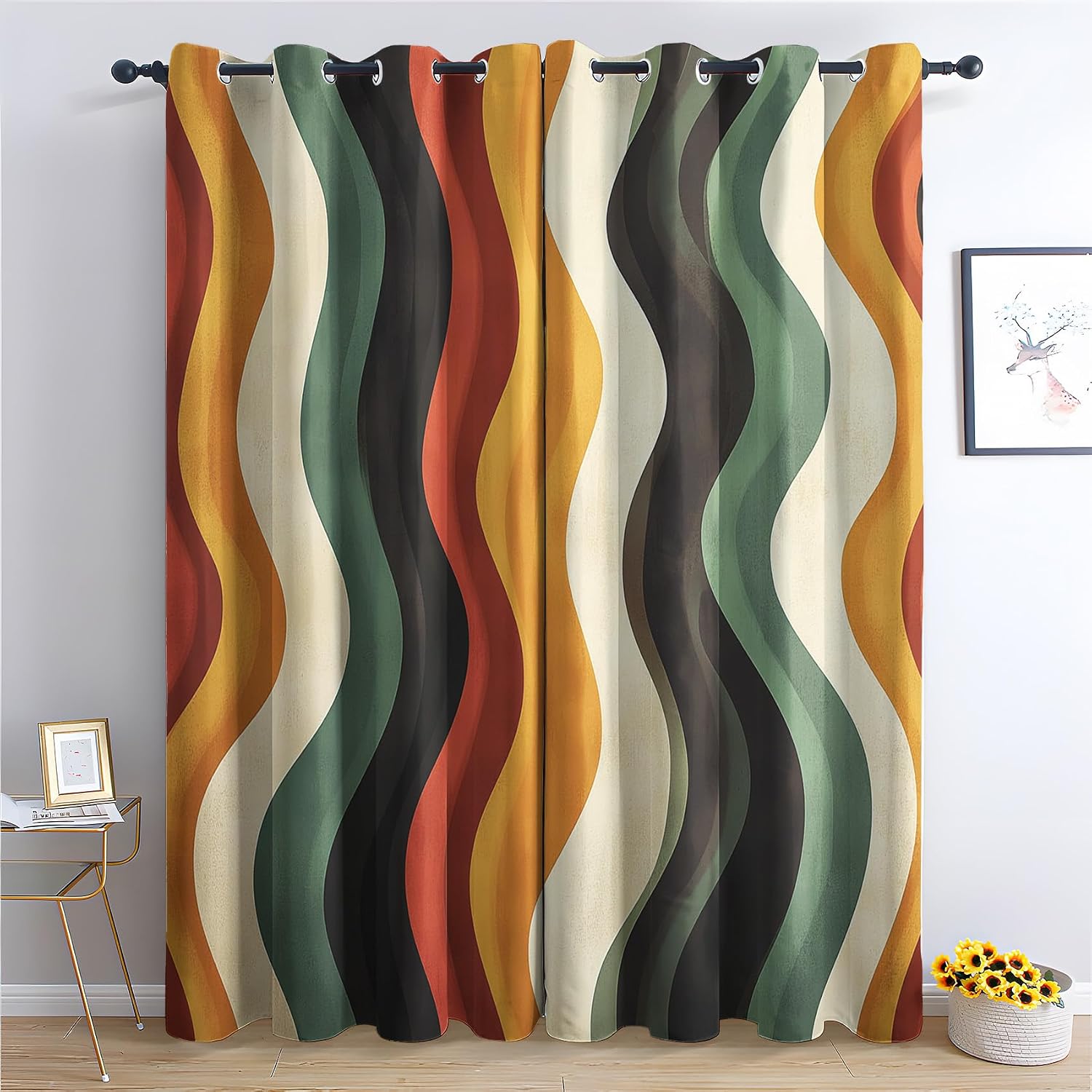 Amazon.com: Phtbz 70s Wavy Line Blackout Curtains 54 Inch Length 2 ...