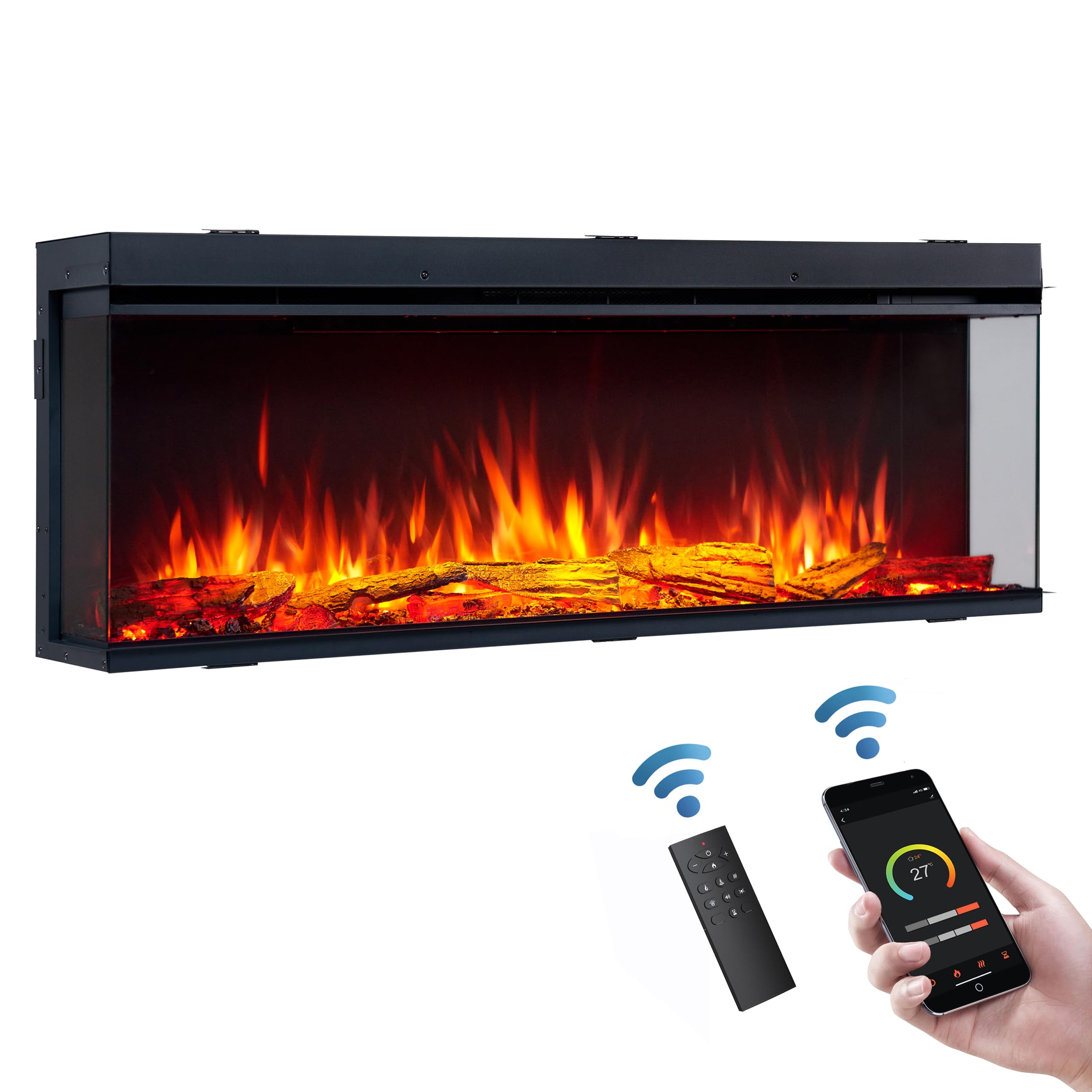 FLAMME 51”/130cm Knighton Platinum Smart Inset Media Wall Electric ...