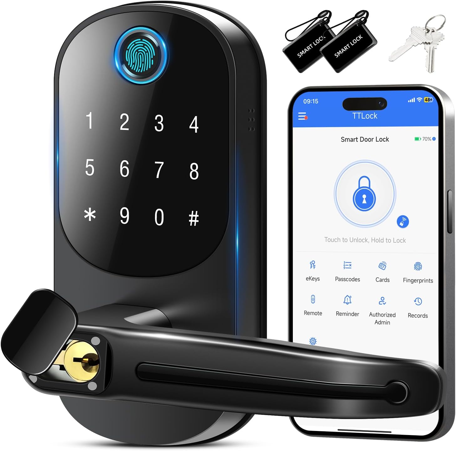 Keyless Entry Door Lock, Smart Handle Lock with Keypad, Smart Locks for ...