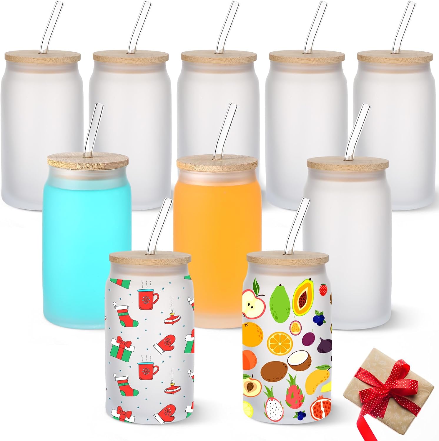 Amazon.com | FoldTier 10 Pcs 16 oz Heavy Base Sublimation Frosted Glass ...