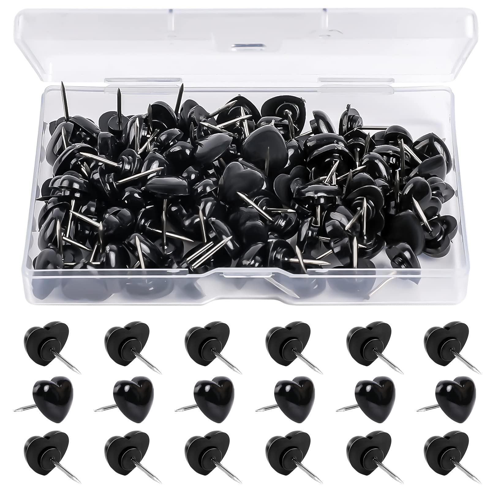 Amazon.com: 100pcs Push Pins, Plastic Pushpins Black Push Pins Heart ...