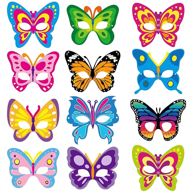 Buy ZYOZIQUE 12 Piece Butterfly Theme Birthday Masks - Kids Butterfly ...