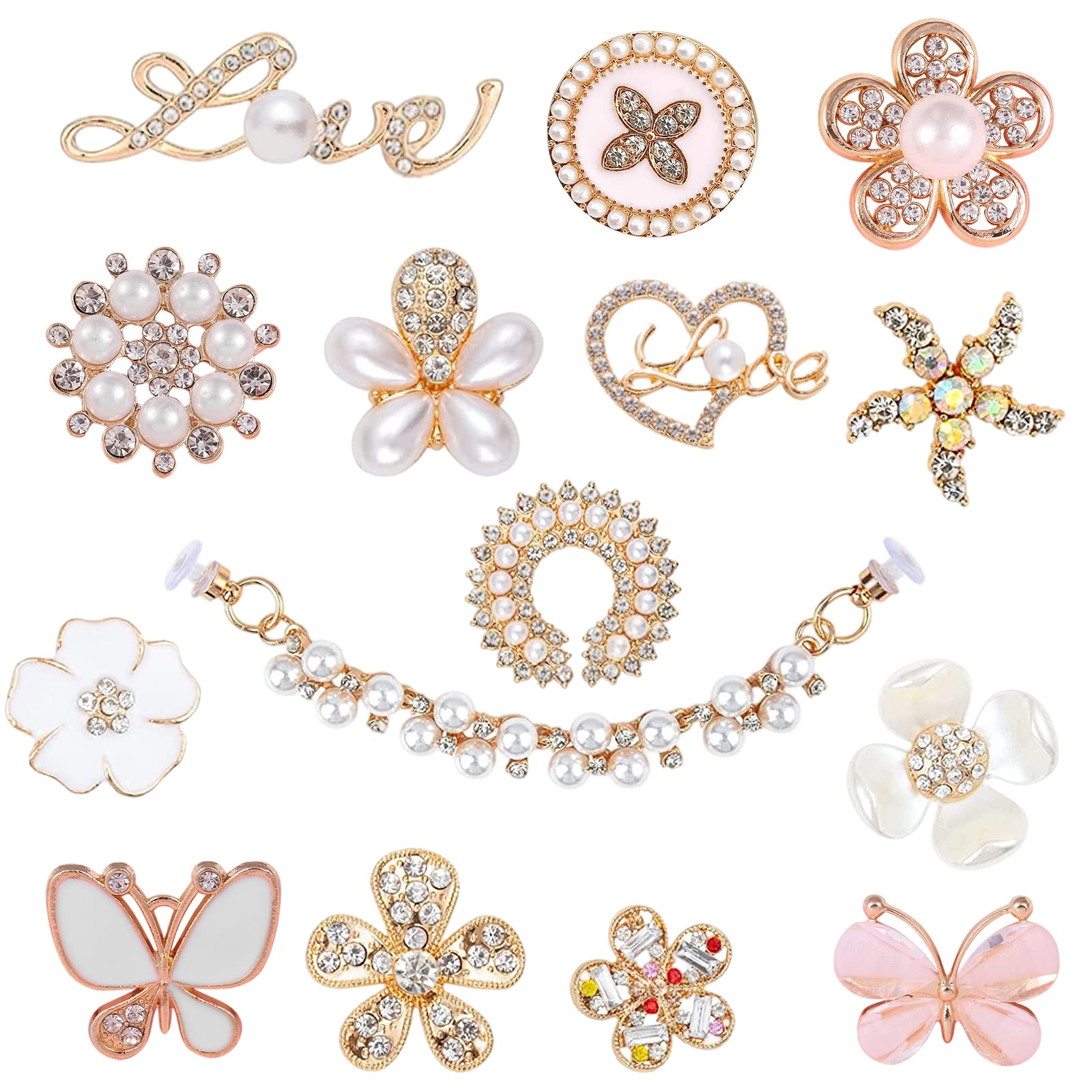 VEGCOO 15 Pcs Shoe Charms for Clog Shoes, Metal Bling Crystal ...