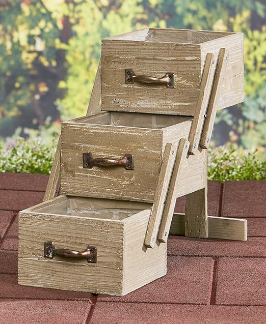 Amazon.com : 3-Tiered Stacked Wood Drawer Planters (Natural) : Patio ...