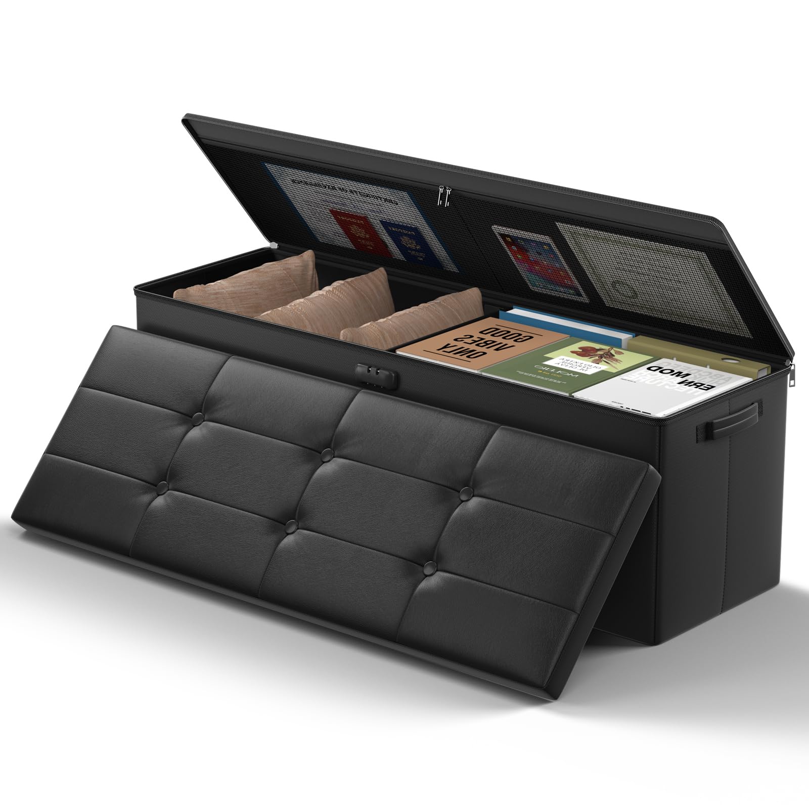 JHSafer 43 Inches Folding Storage Ottoman Bench, Fireproof Storage ...