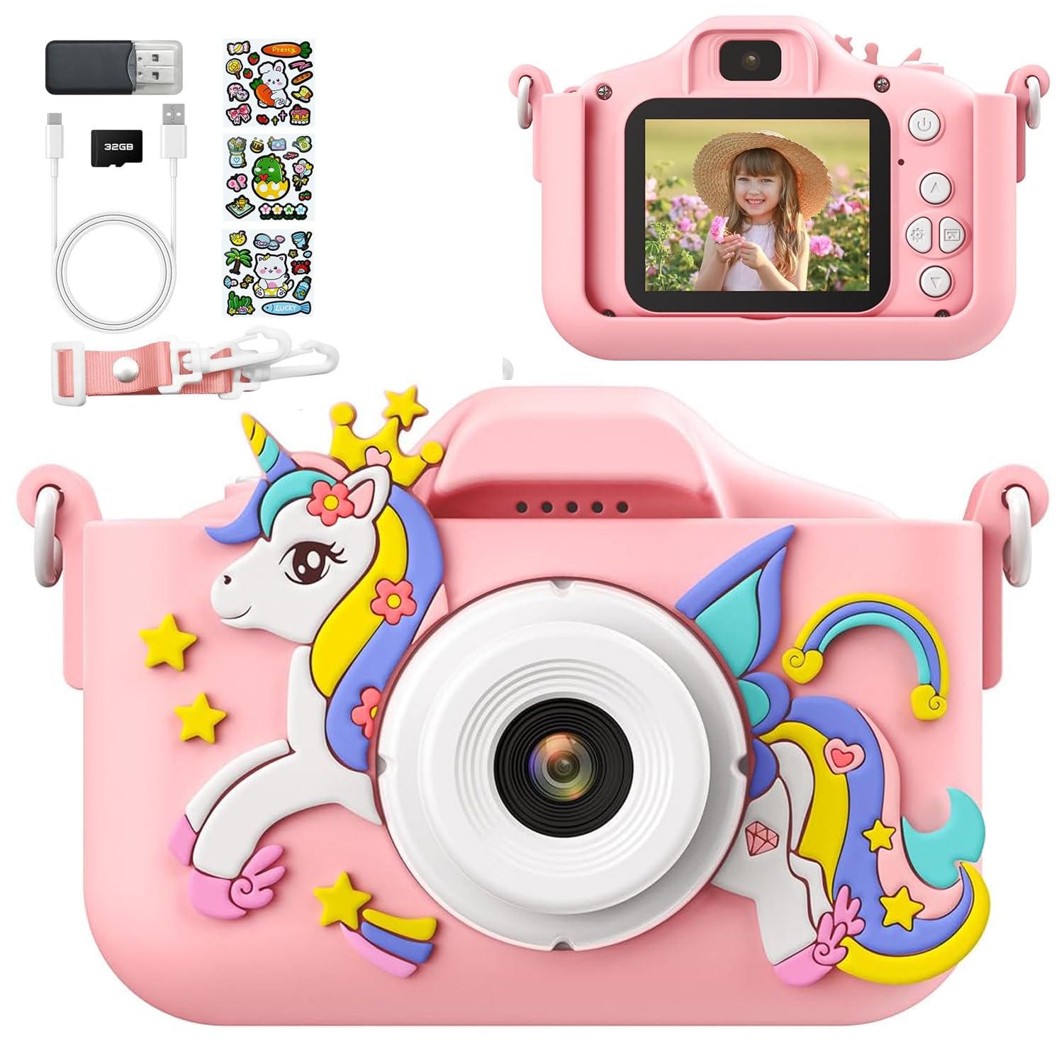 PHNIXGAM Pink Unicorn Kids Camera, Digital Camera for Toddler Boys ...