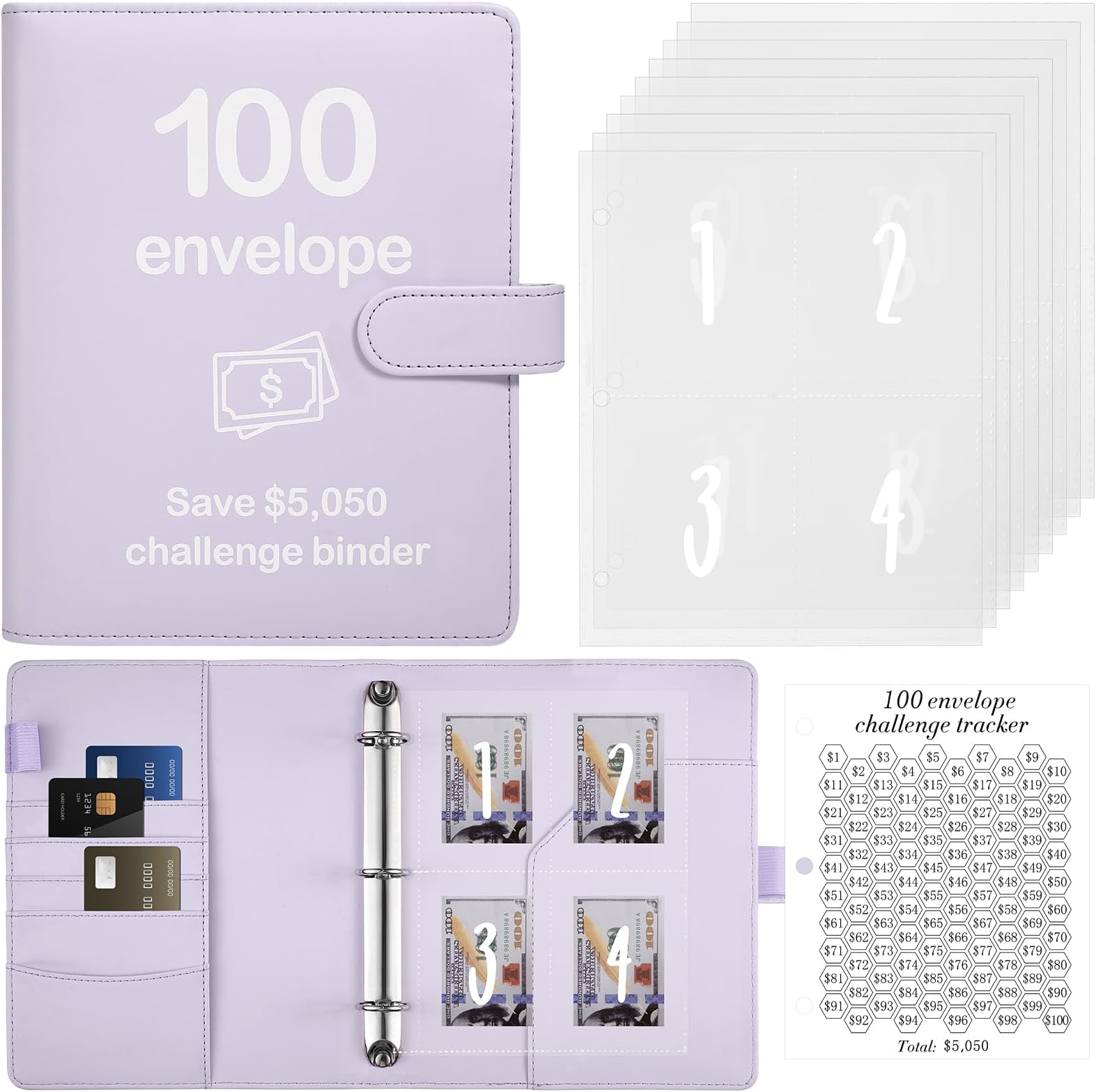 Amazon.com : 100 Envelopes Money Saving Challenge Binder with Code Lock ...