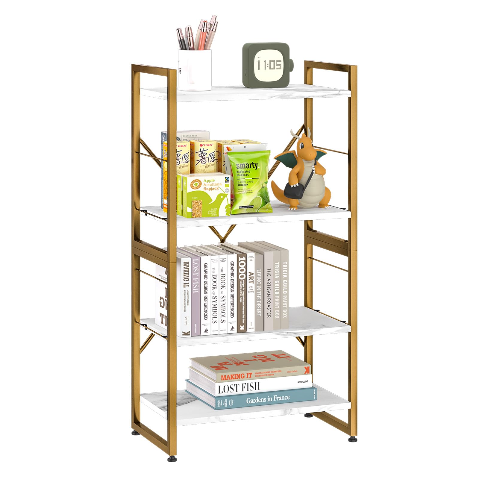 Amazon.com: Azheruol 4 Tiers Bookshelf Adjustable White Faux Marble ...