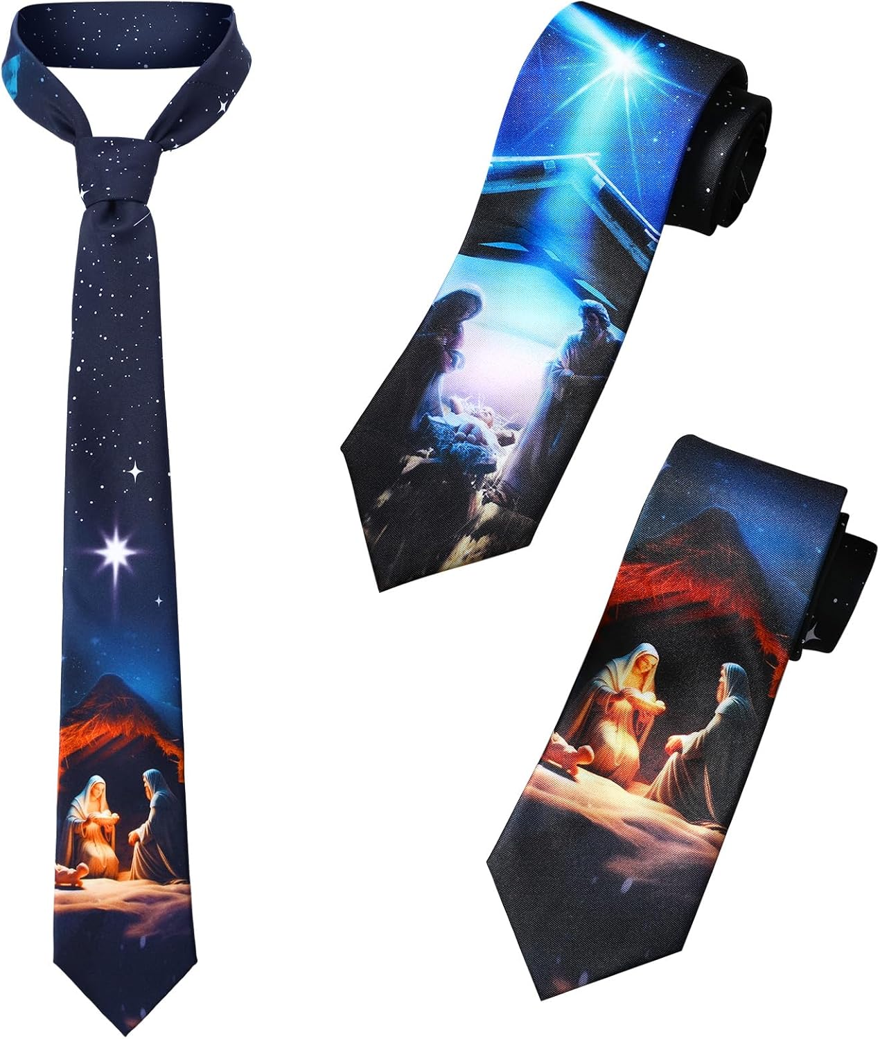 Amazon.com: Geyoga 2 Pcs Nativity Scene Ties Mens Religious Neckties ...