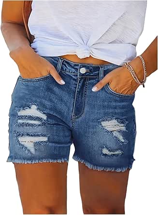 SOLY HUX Women's Plus Size Ripped Jeans Distressed Skinny Denim Shorts ...