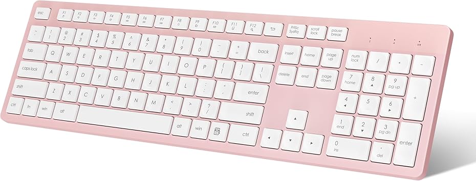 Amazon.com: LeadsaiL Pink Wireless Keyboard, 2.4GHz Full-Sized ...