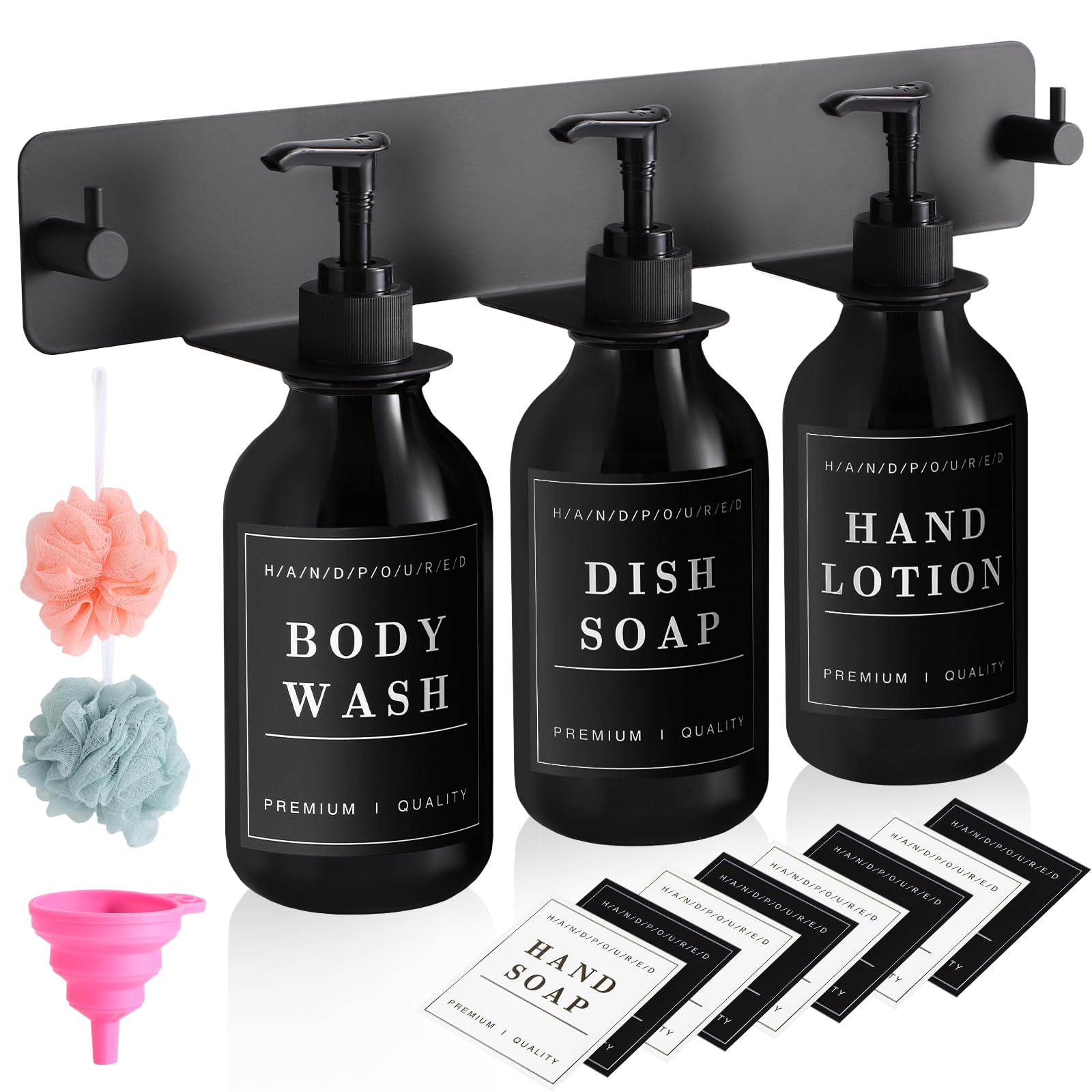 Amazon.com: XLHOMO Shampoo and Conditioner Dispenser with Holder, Black ...