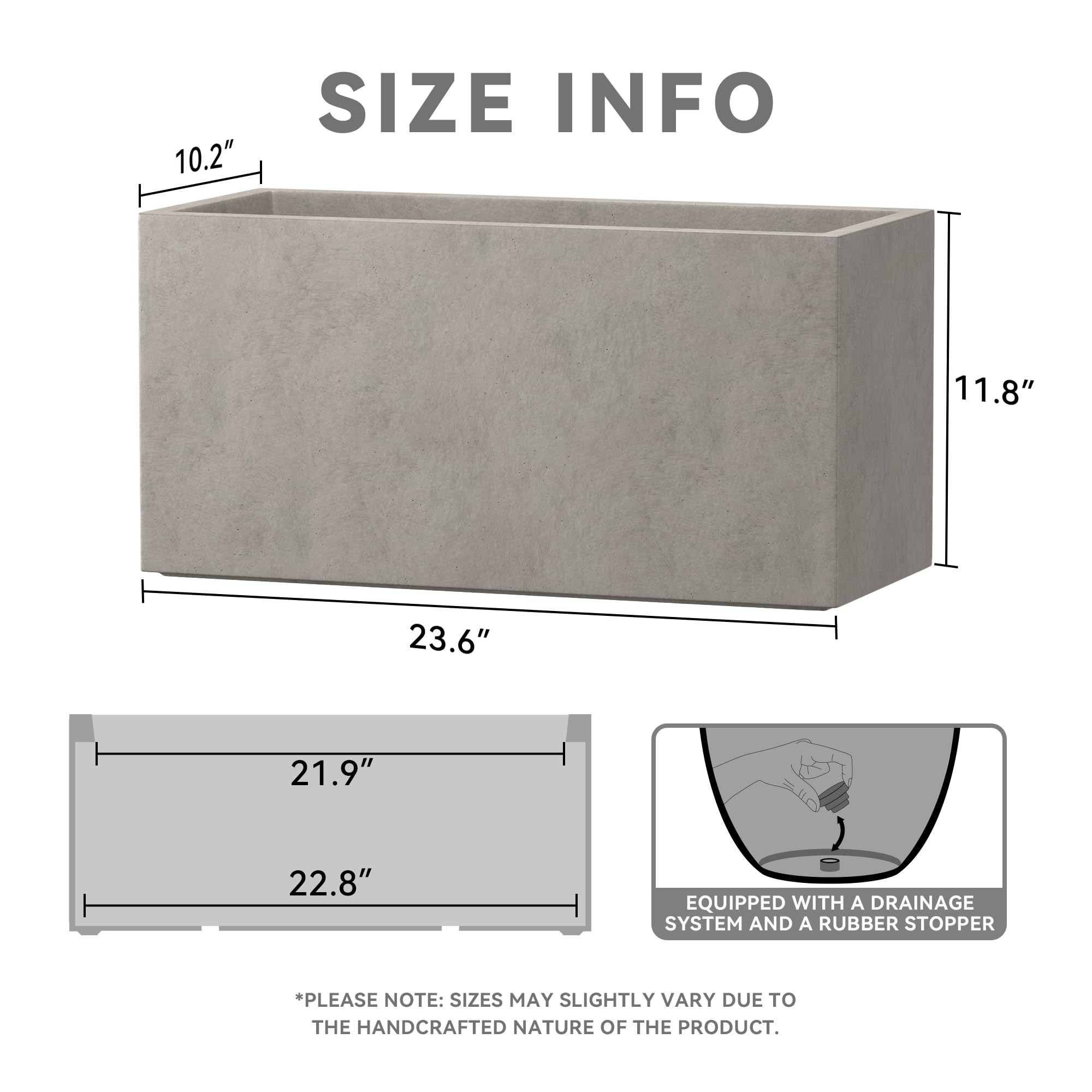 Kante 23.6" L Rectangular Concrete Planters, Outdoor Indoor Modern ...