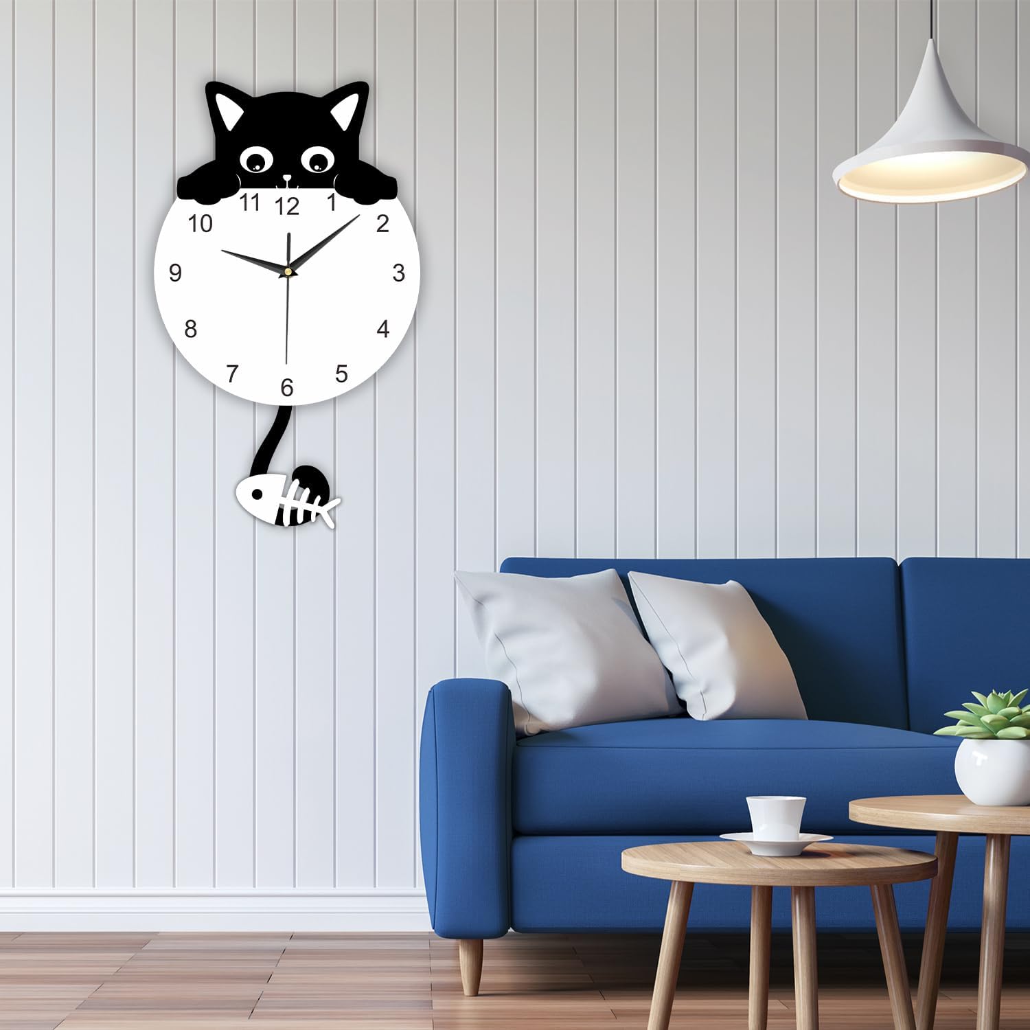 Reloj de pared con péndulo de gato negro con cola oscilante, divertido ...