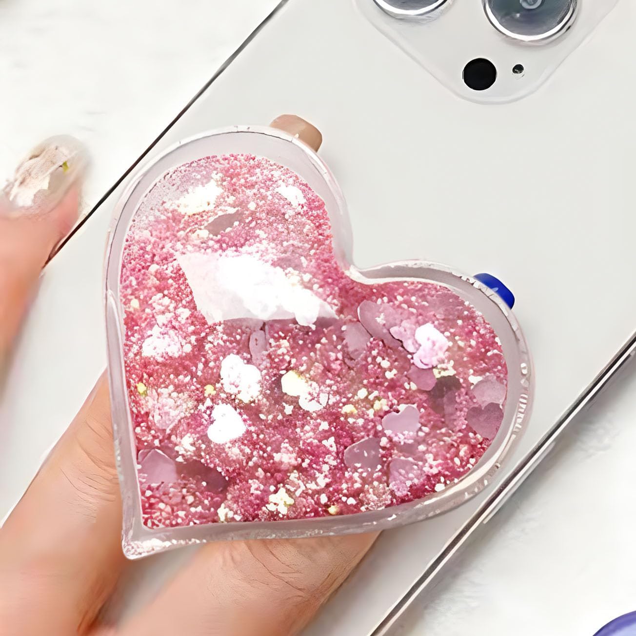 Amazon.com: Cute Heart-Shaped Expanding Phone Grip - Pink Quicksand ...