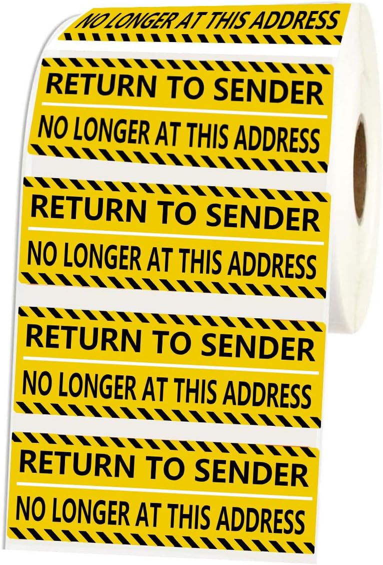 Amazon.com: Return to Sender Not at This Address Stickers,3X1 Inch ...
