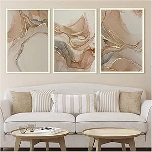 Amazon.de: HEHGVCF 3er Set Leinwand Bilder Poster Marmor Beige Gold Abstrakt Marmor Bilder ...