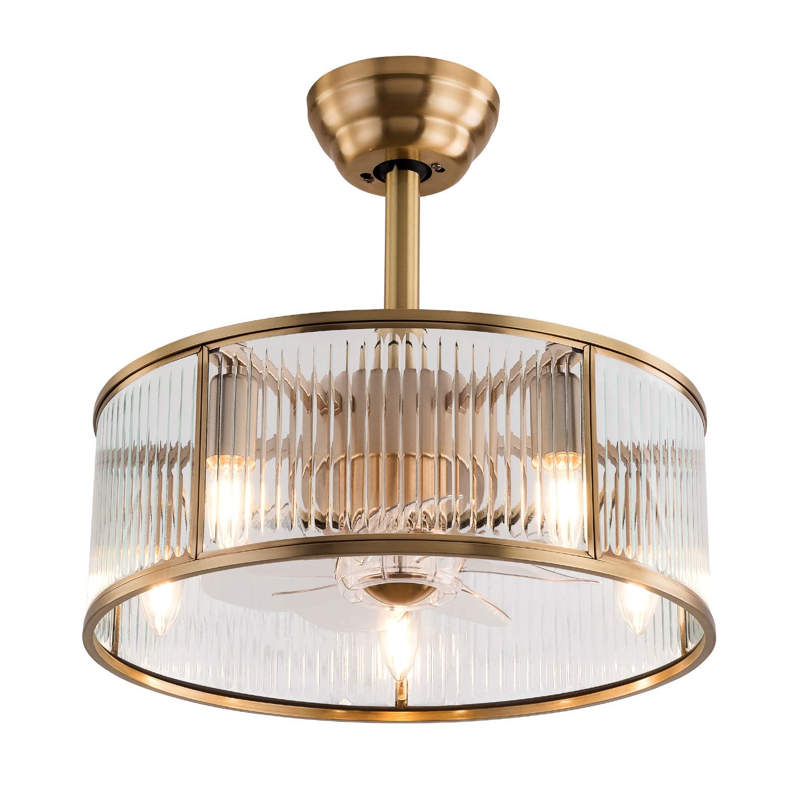 AngelcityCC Gold Caged Ceiling Fans with Light, 18" Bladeless Ceiling ...