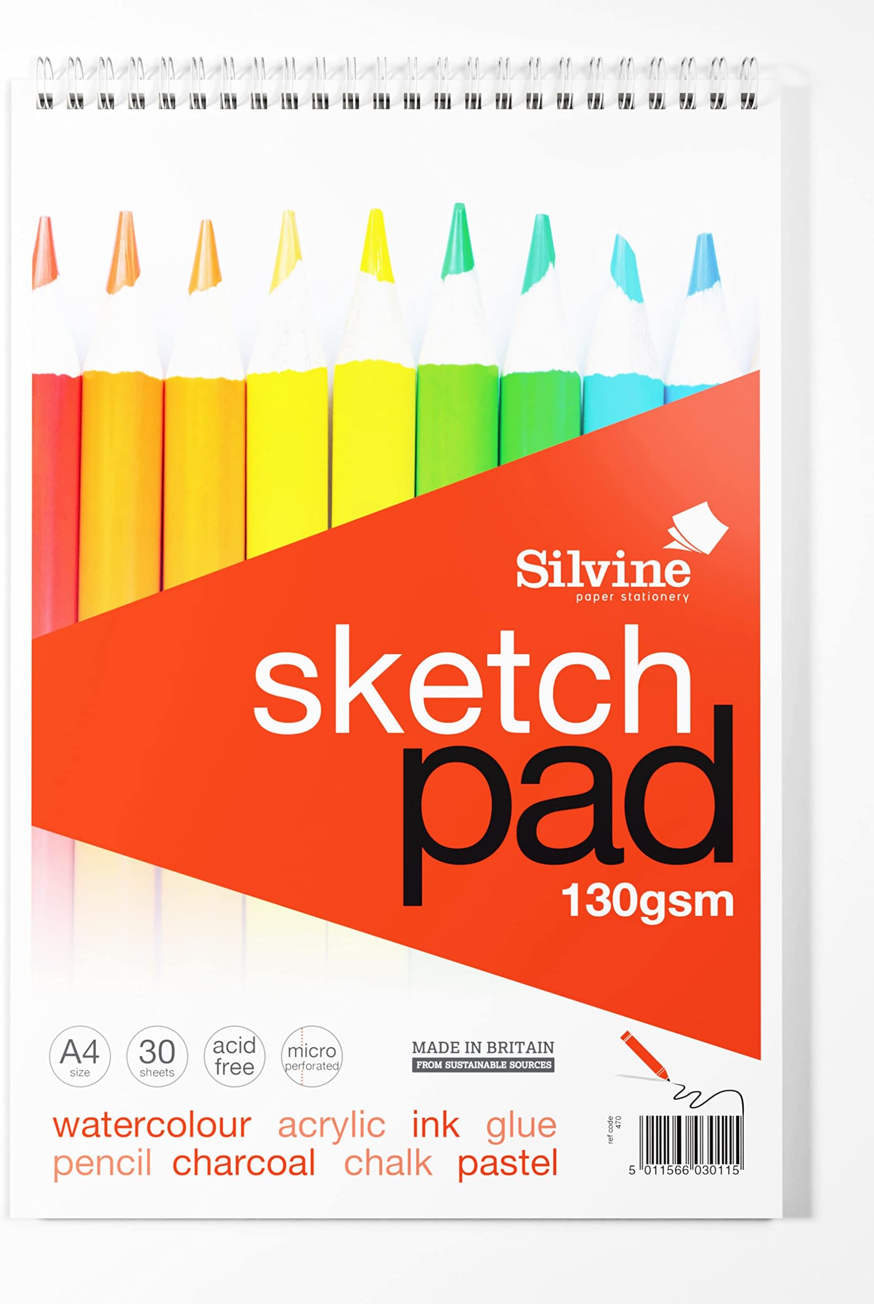 Silvine A4 Wirebound Sketch Pad - 40 sheets of 100gsm Smooth White ...