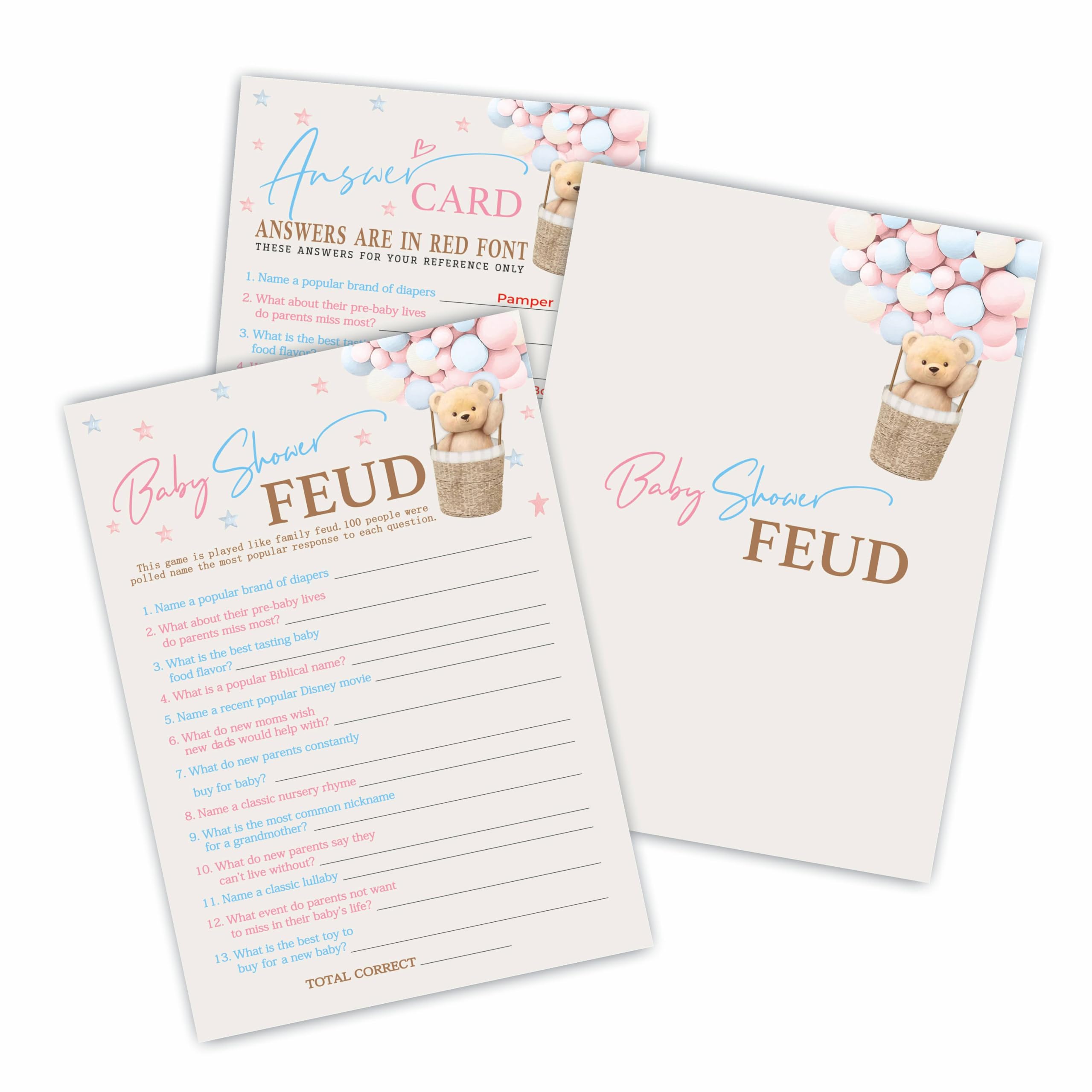 Amazon.com: Baby Shower Feud Game Kit - Bear Hot Air Balloon Double ...