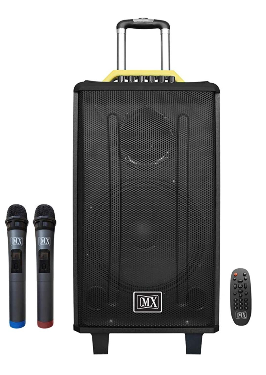 MX Portable Trolley Karaoke Woofer Bluetooth Wooden Speaker with Remote ...