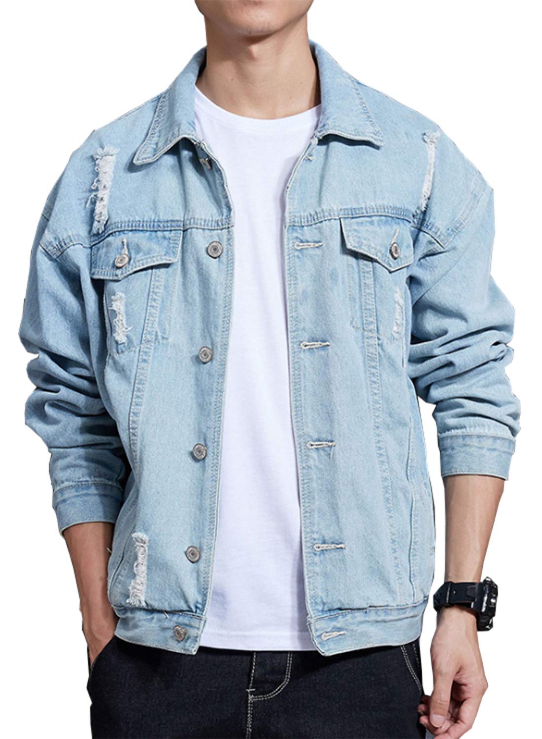 White Denim Jacket Men Light Blue Denim Jackets Slim Casual Denim Coats ...