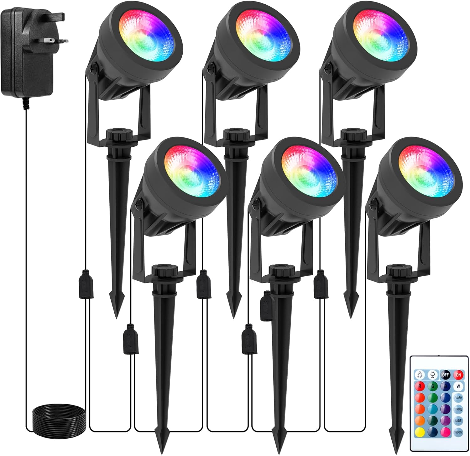 NATPOW Garden Lights Mains Powered, RGB Garden Landscape Spot Lights ...