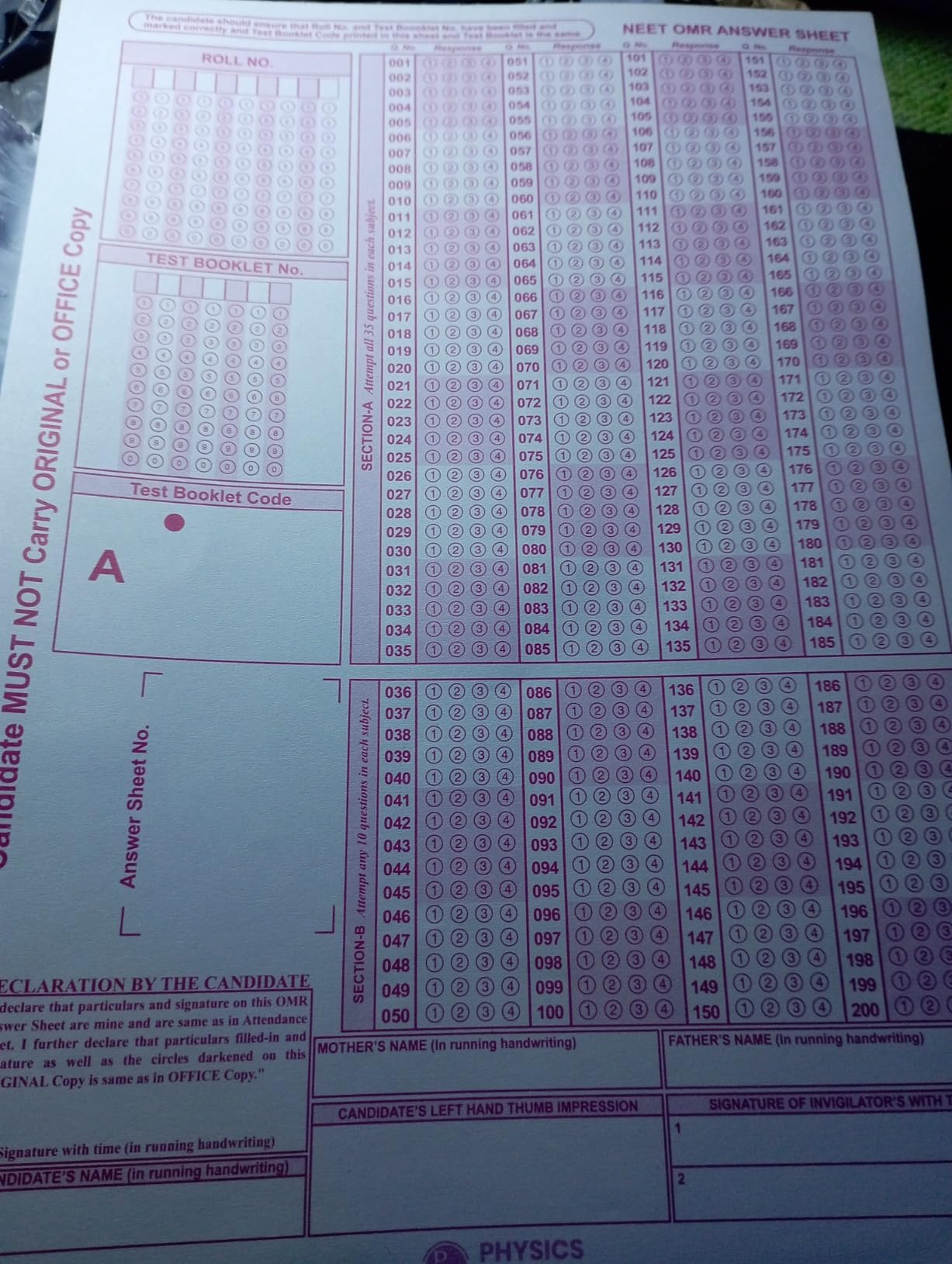 Buy PW NEET OMR Sheets 2025 - Practice with Test Series, OMR Sheets for ...